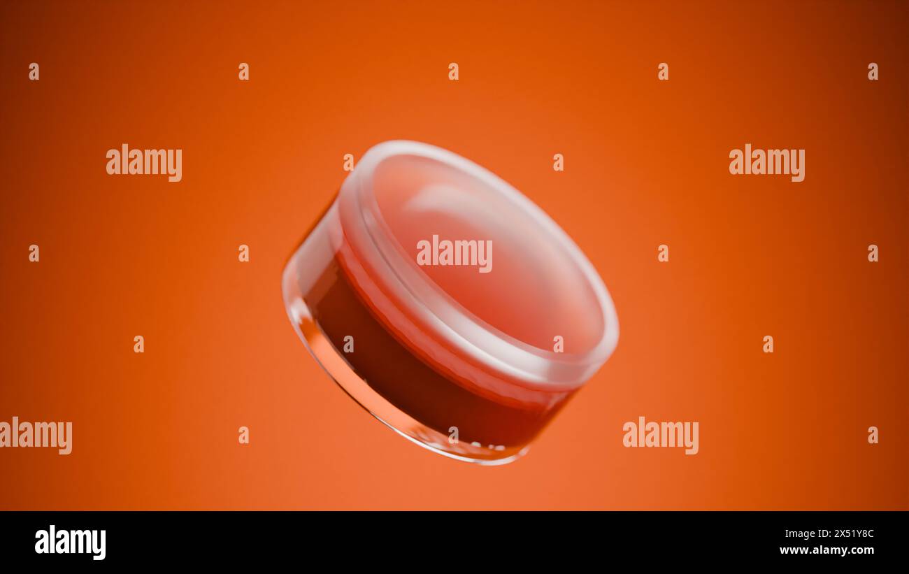 Glass cosmetic empty jar, lotion orange packaging, Bottle rotates ...