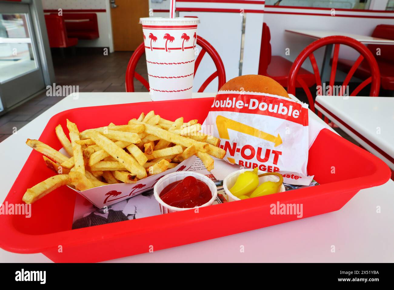 IN-N-OUT Burger, Double-Double Burger and French Fries in a tray on the ...