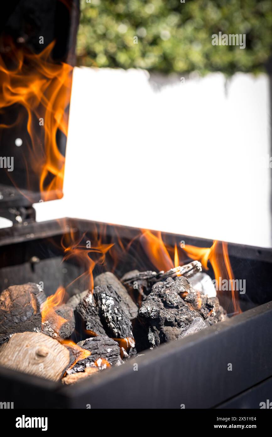 fire and embers for the barbecue, preparing to be ready to put on the ...