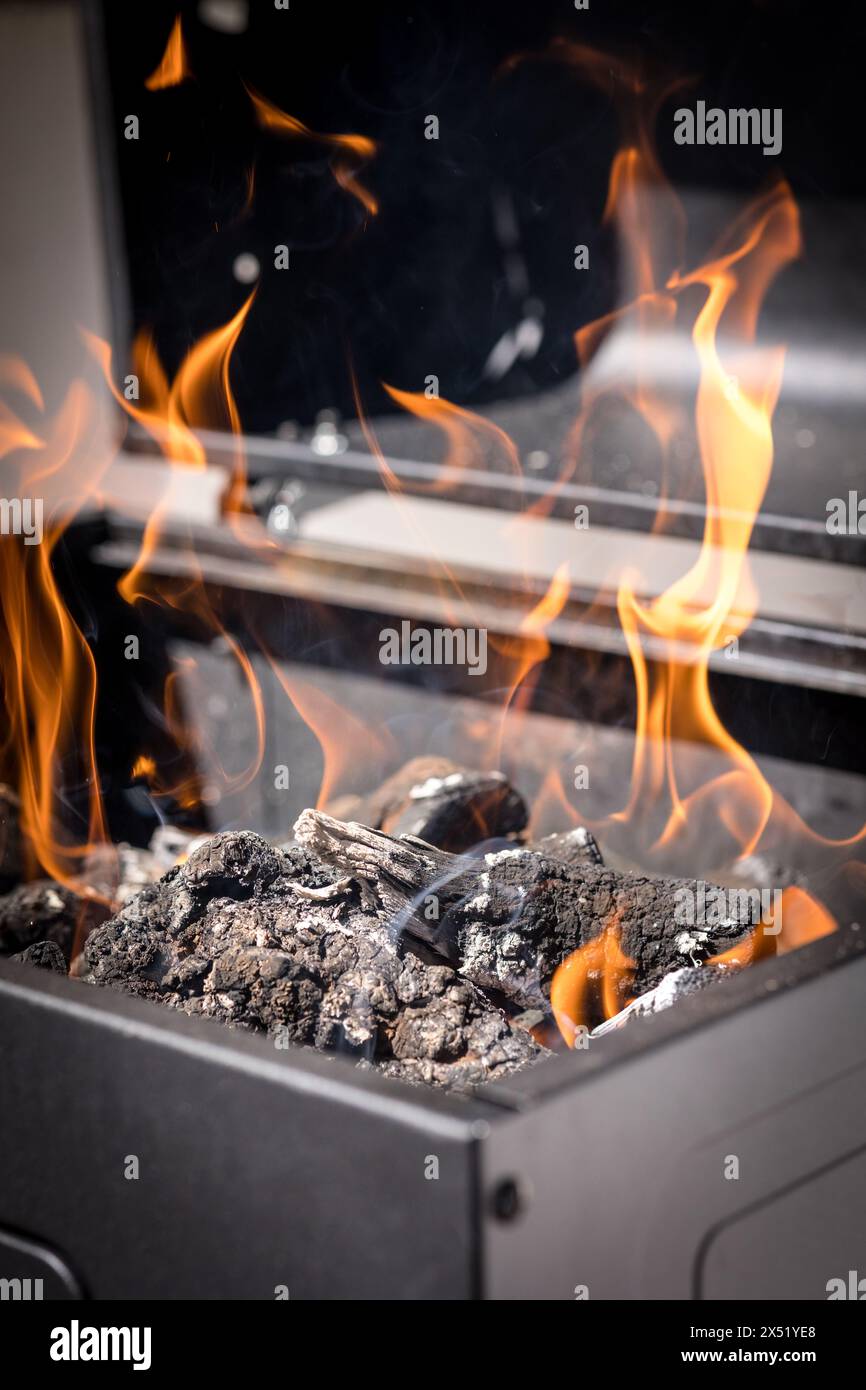 fire and embers for the barbecue, preparing to be ready to put on the ...