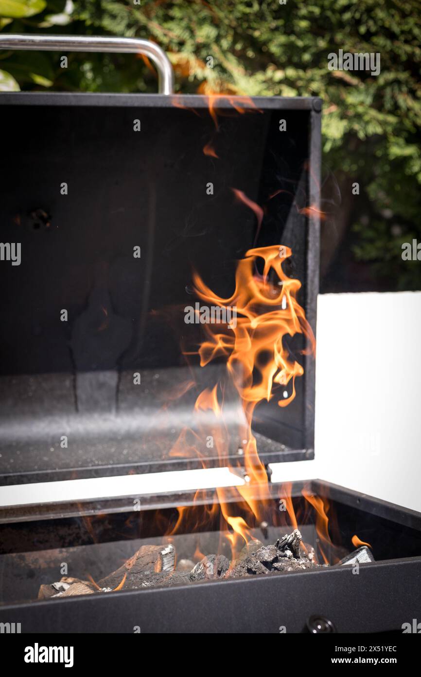 fire and embers for the barbecue, preparing to be ready to put on the ...