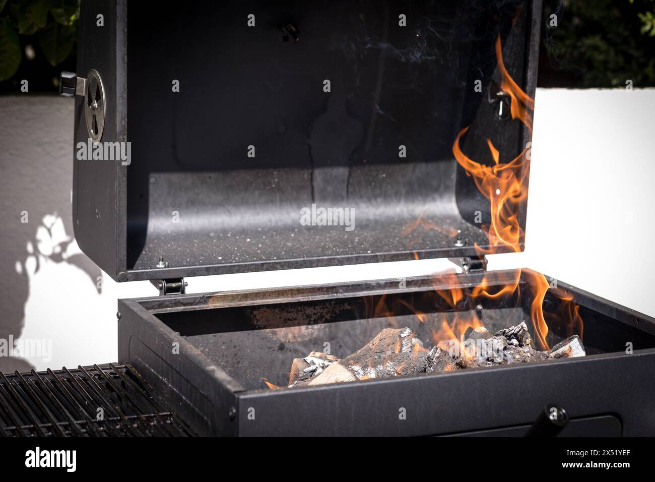 fire and embers for the barbecue, preparing to be ready to put on the ...