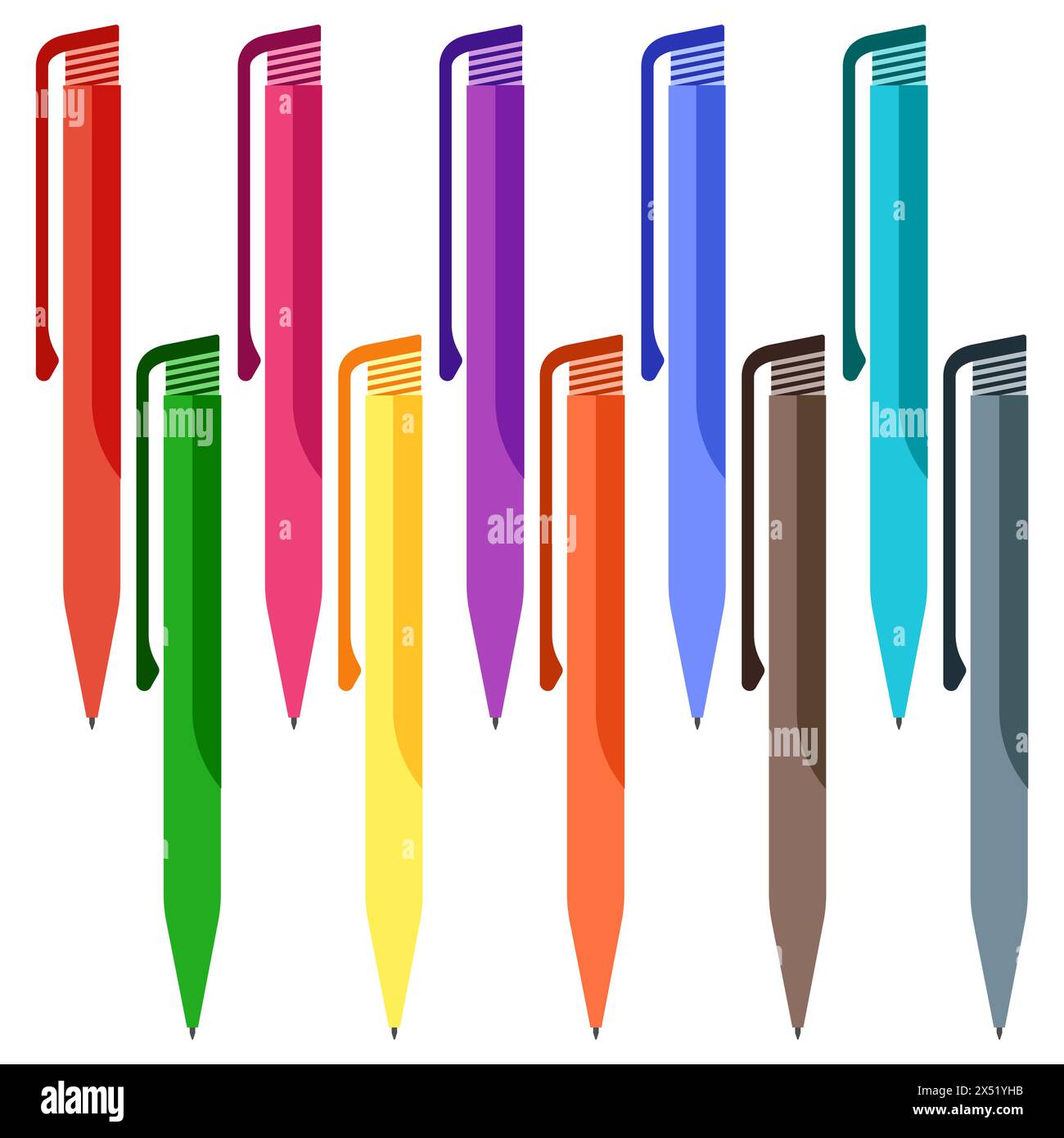 Set of multi-colored pens on a white background. Vector illustration ...