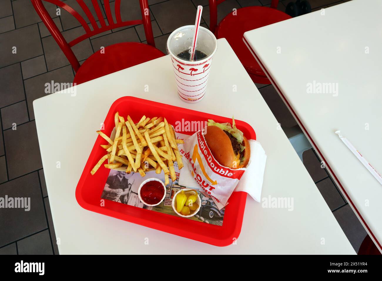 IN-N-OUT Burger, Double-Double Burger and French Fries in a tray on the ...