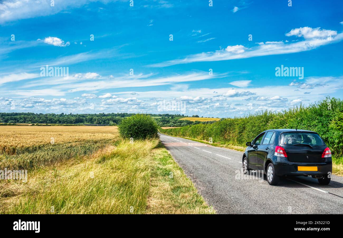road trip, traveling in the UK with a small car in the summer, road ...