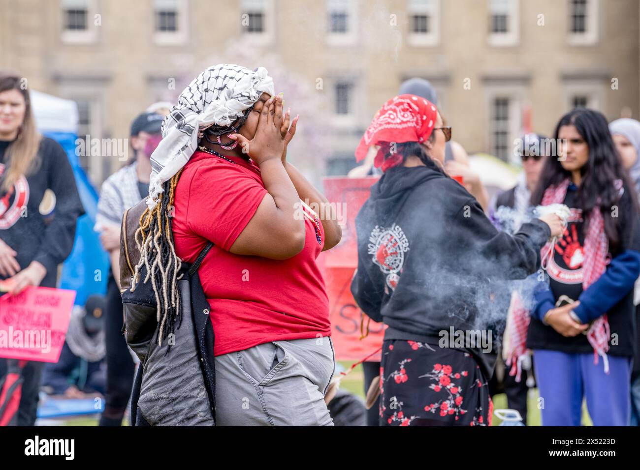 Pro-Palestinian activist has emotional moment after talking on behalf ...