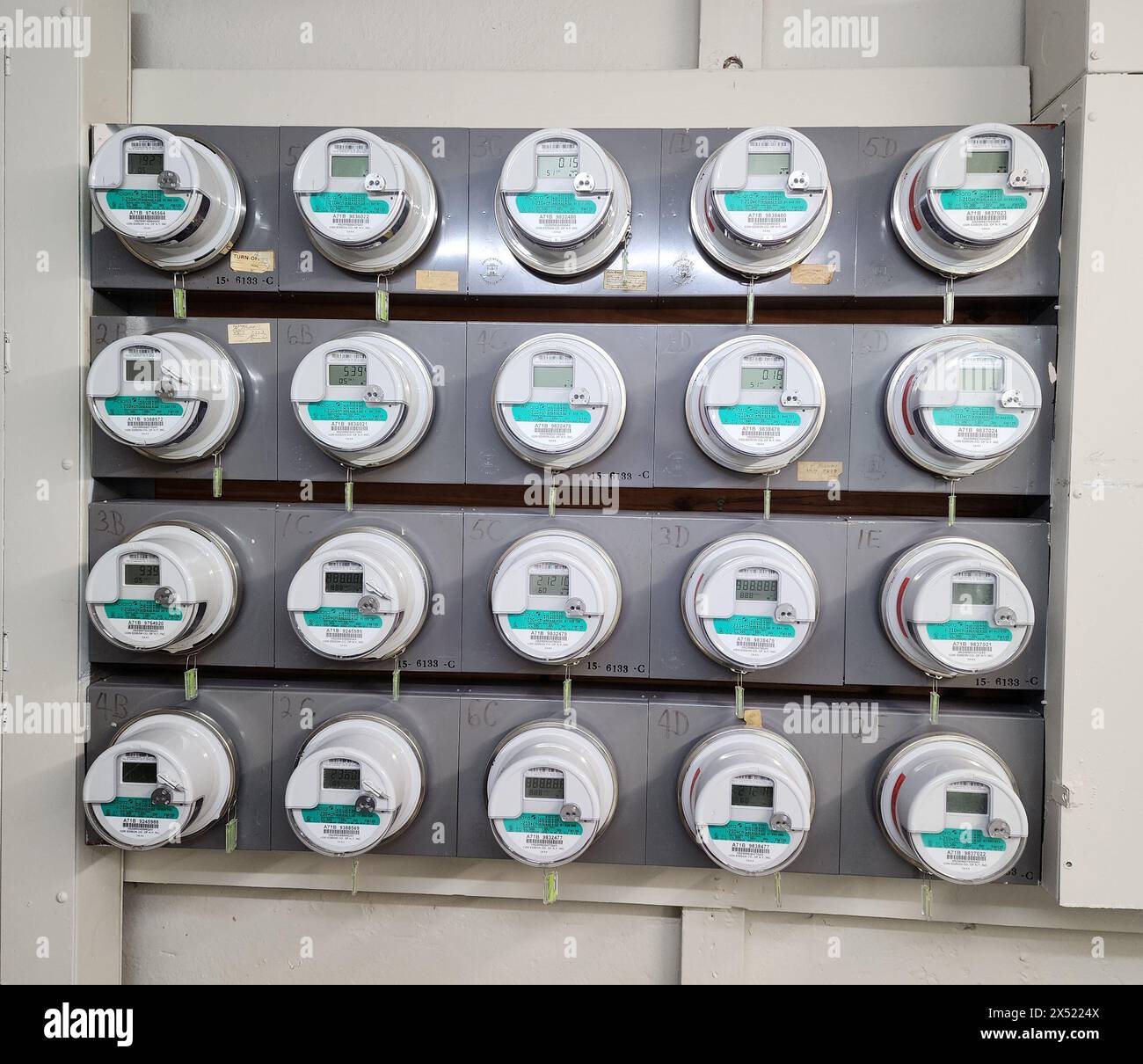 Electric meters in Apartment Building Stock Photo - Alamy