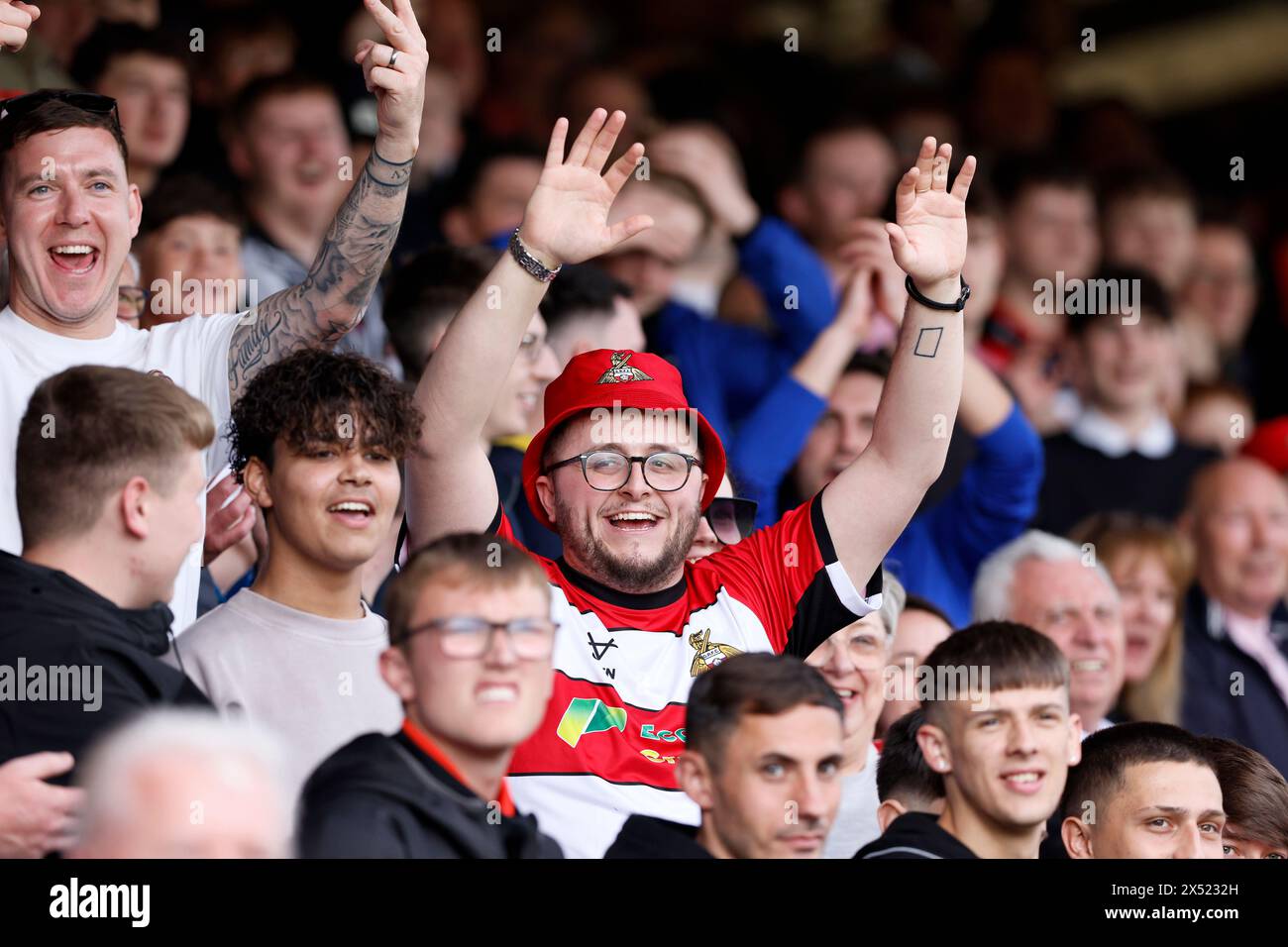 Doncaster fans during the Sky Bet League Two play-off semi-final, first ...