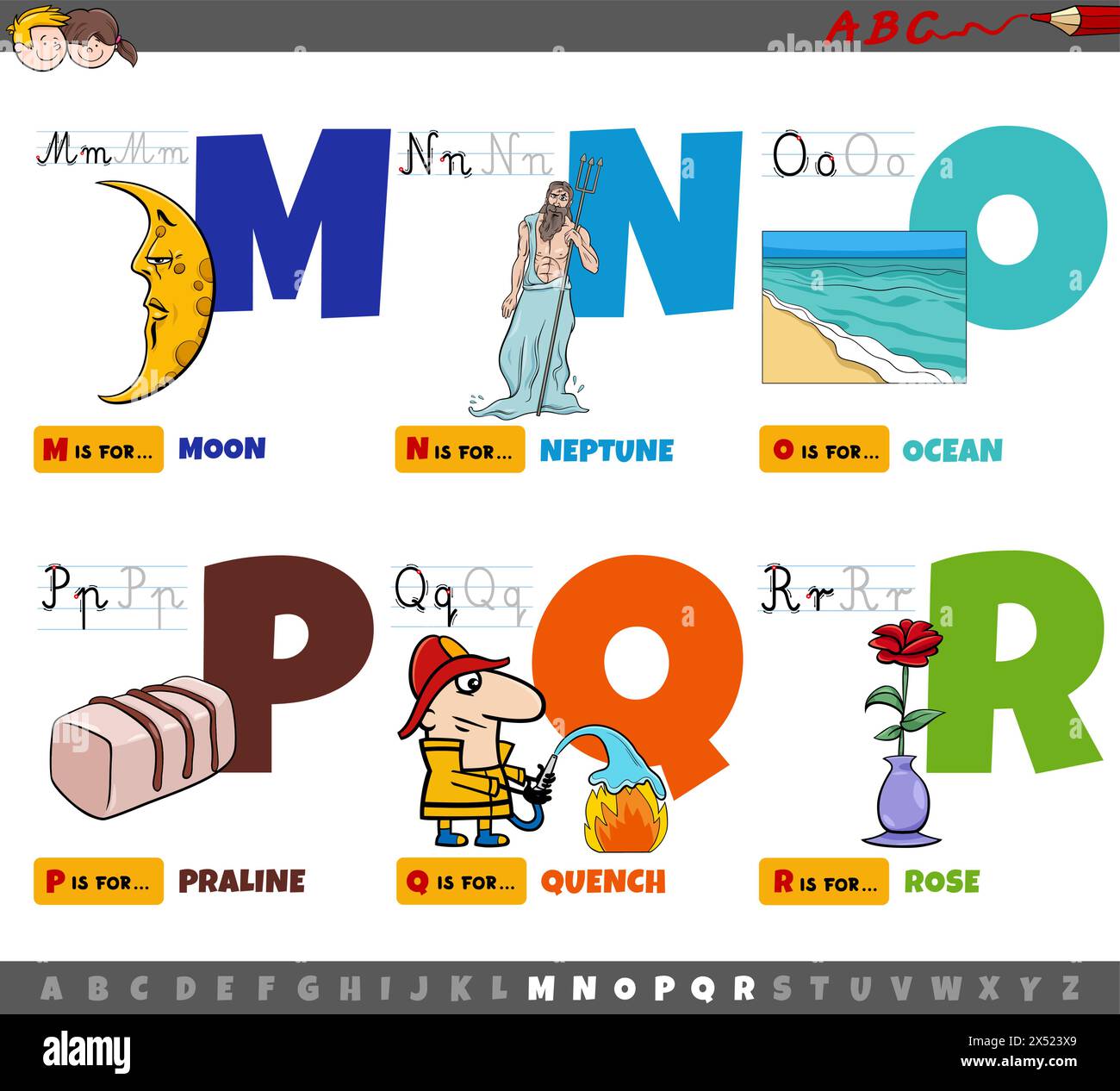 Cartoon illustration of capital letters from alphabet educational set ...