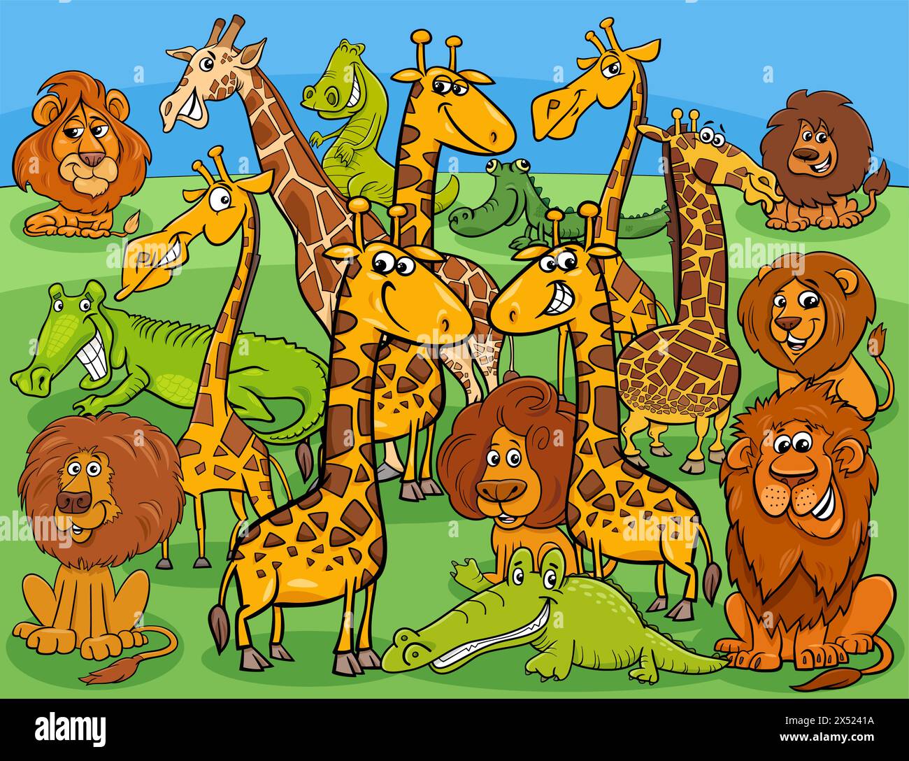 Cartoon illustrations of funny wild animal characters group Stock ...