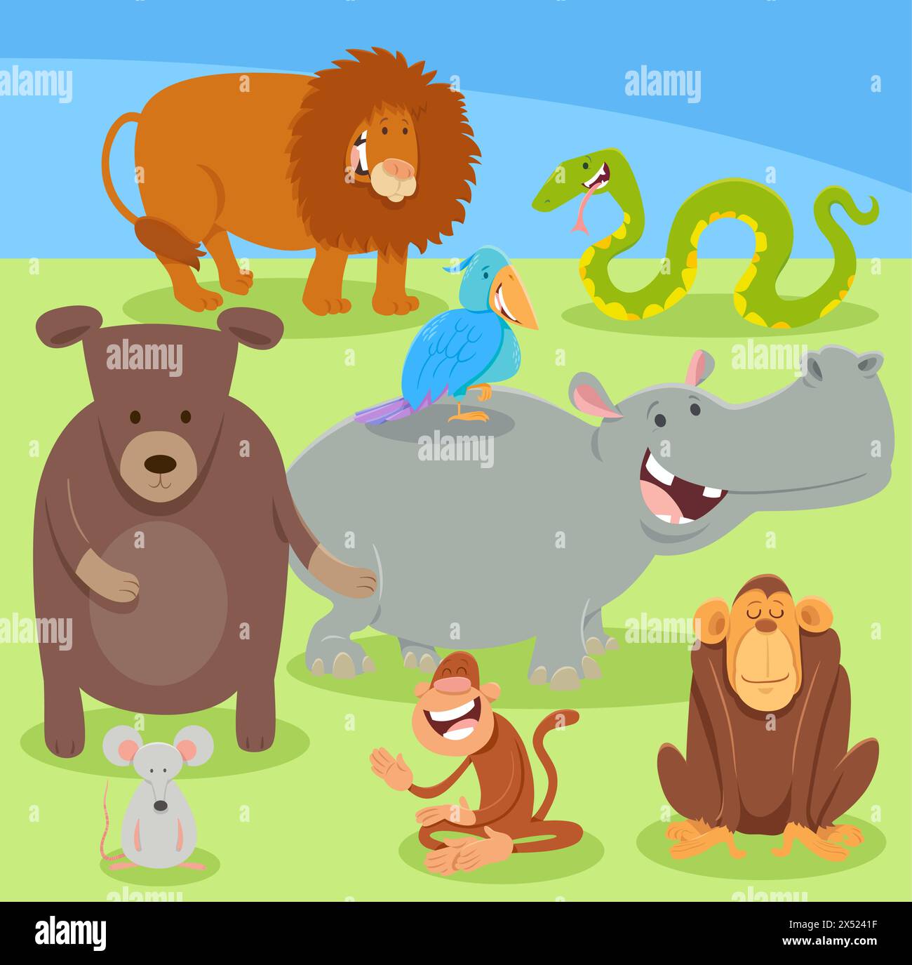 Cartoon illustration of happy wild animals comic characters group Stock ...