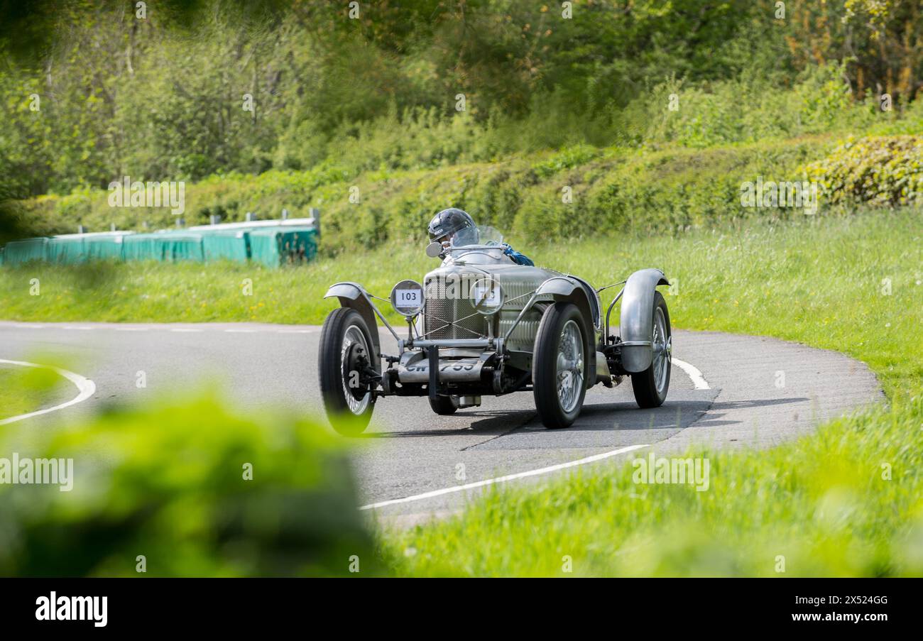 Vintage open top cars competing in the V.S.C.C. Curborough Speed trials ...