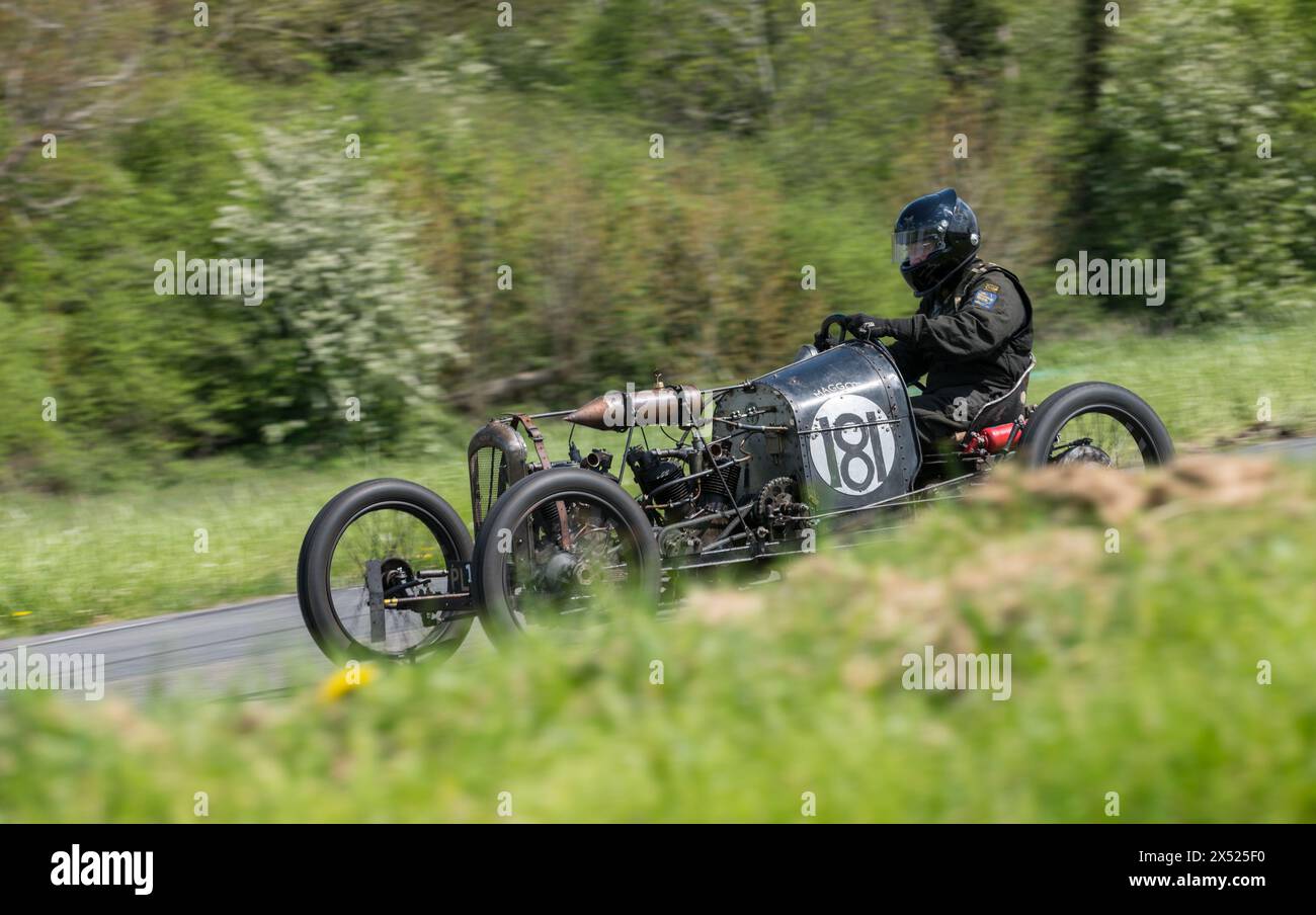 Vintage open top cars competing in the V.S.C.C. Curborough Speed trials ...