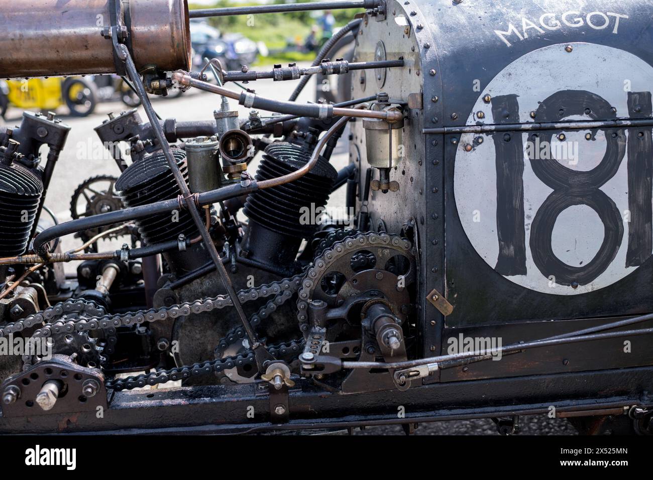 Petrol engine and gear arrangment on a Austin Maggot vintage race car ...