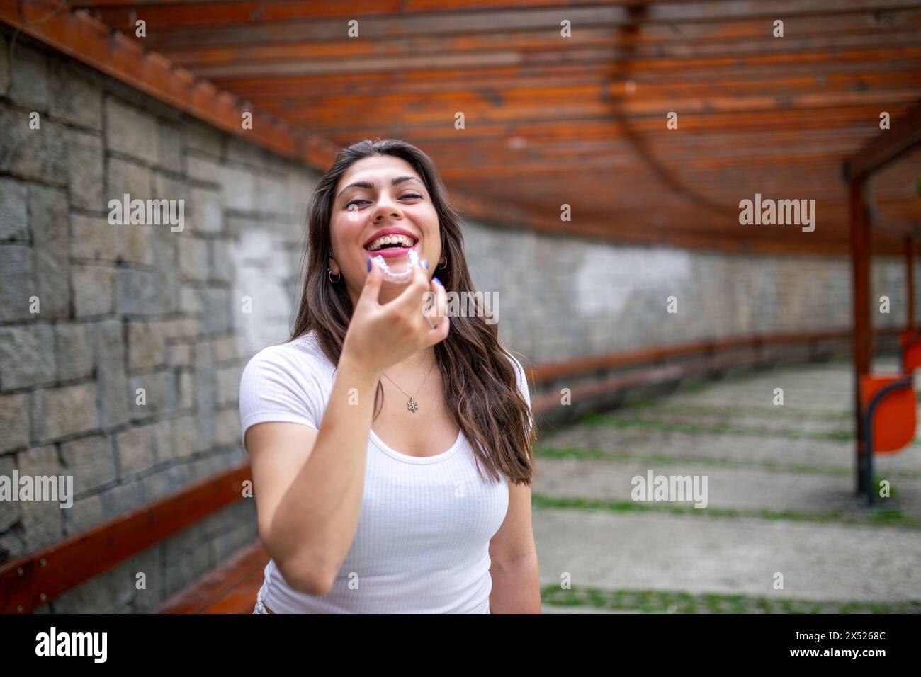 Beautiful Smiling Turkish Woman with invisible teeth bracket aligner ...