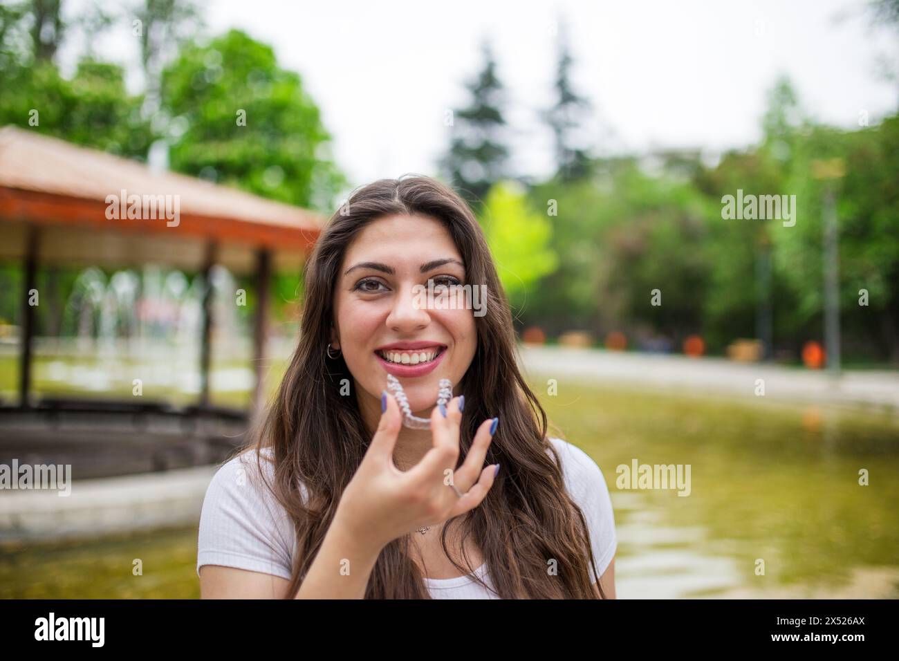 Beautiful Smiling Turkish Woman with invisible teeth bracket aligner ...