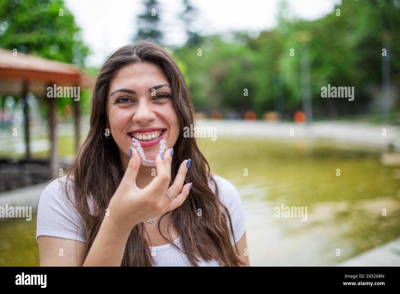 Beautiful Smiling Turkish Woman with invisible teeth bracket aligner ...