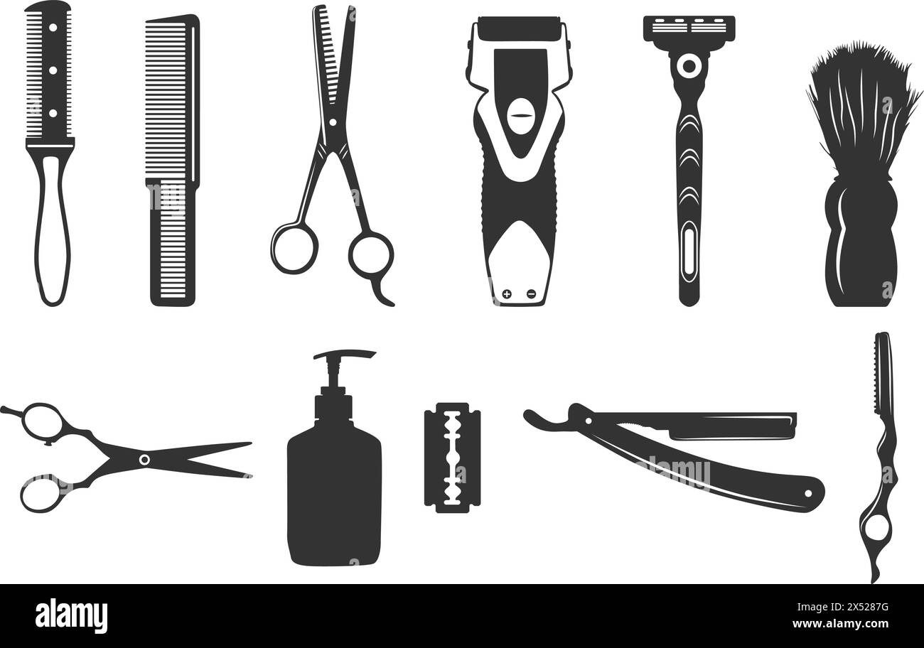 Barber tools silhouette, Barber tools, Barbershop tools, Hairdressing ...