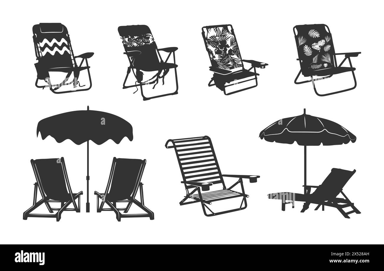 Beach chair silhouette, Tropical beach chair silhouette, Summer beach ...