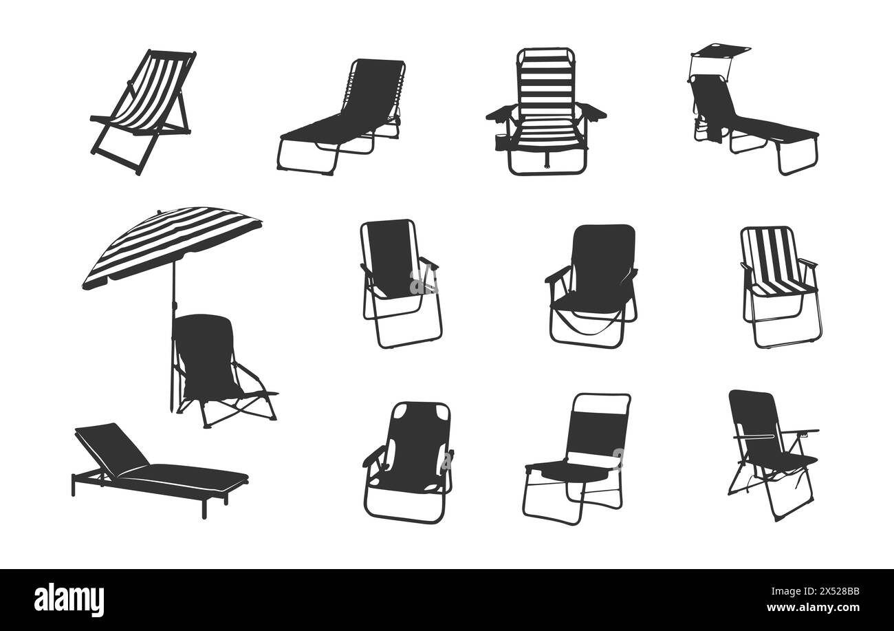 Beach chair silhouette, Summer beach chair silhouette, Folding beach ...