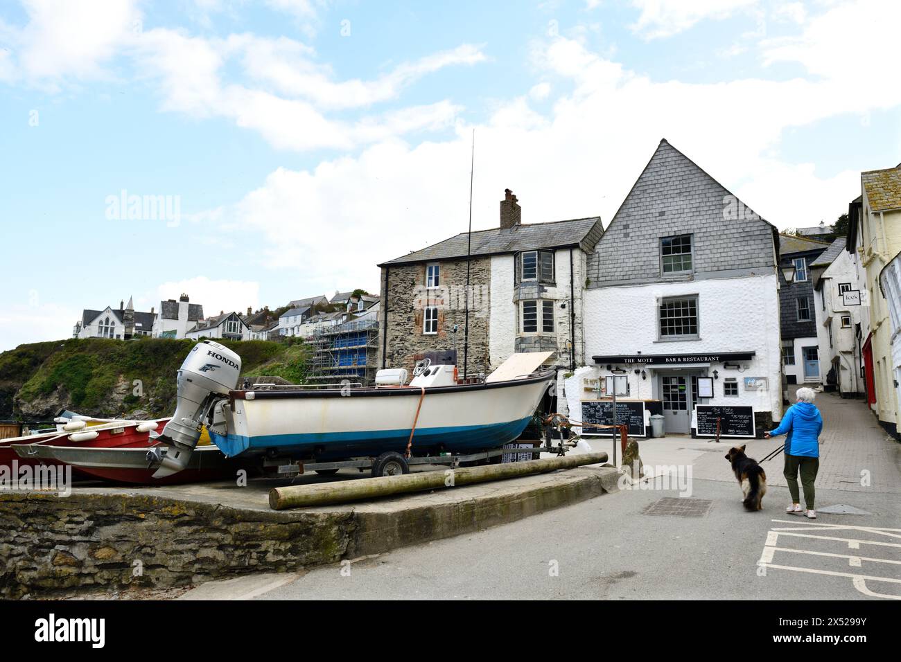 Walking Dog in the Harbour of Port Issac Fishermans Village Cornwall ...