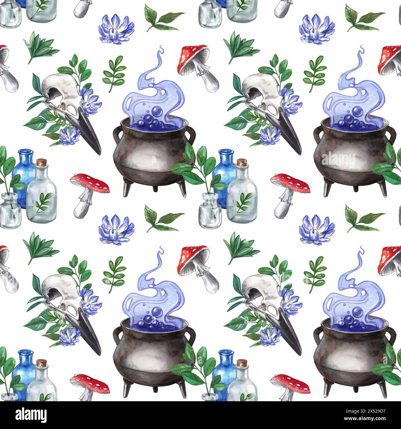 Seamless pattern alchemy and magic. Watercolor hand drawn illustration ...