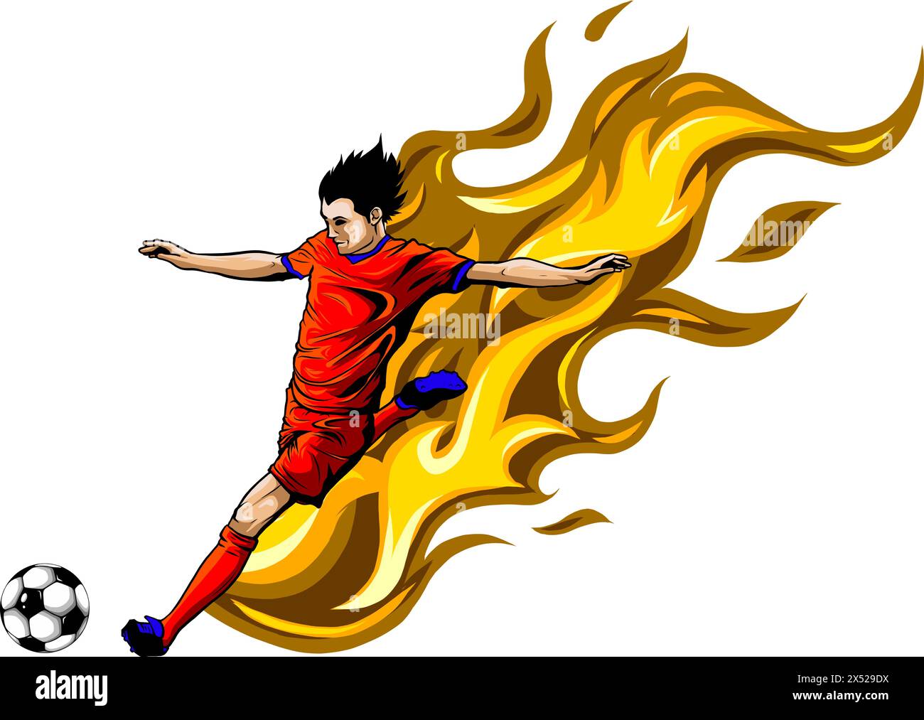 Soccer Player Flame Kick-Flame trailing football athlete doing his ...