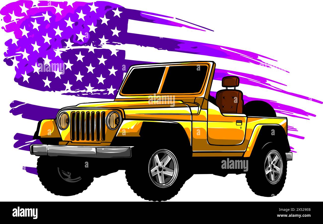 Off-road vehicle with american flag vector illustration Stock Vector ...