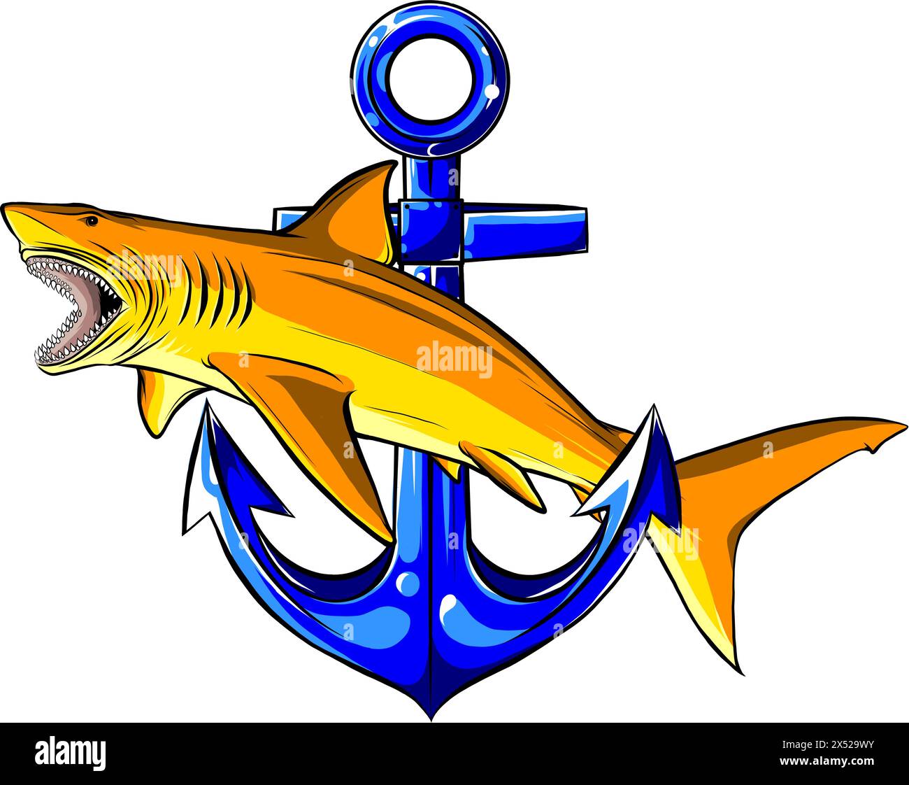 vector illustration of shark with anchor design Stock Vector Image ...