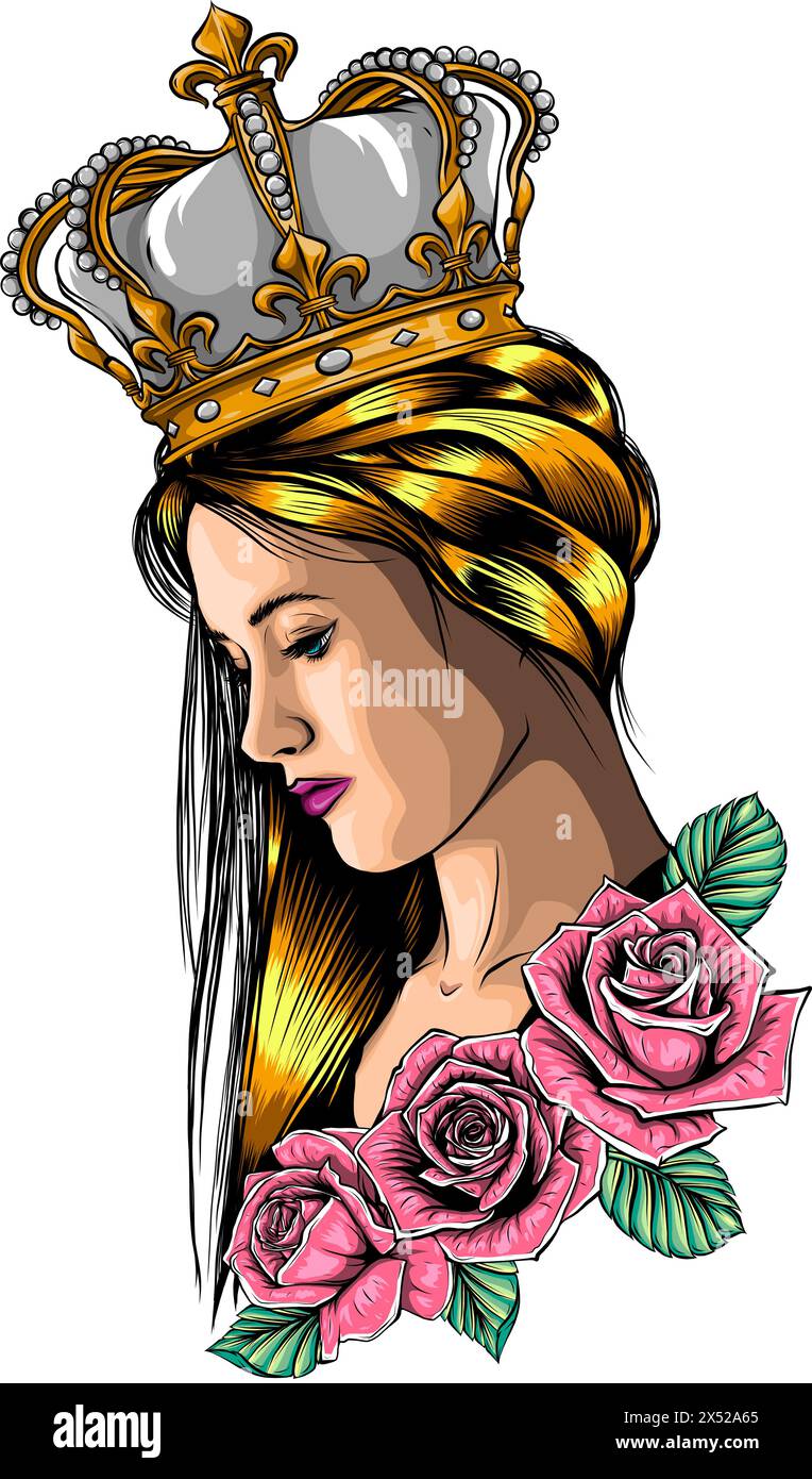 queen and roses. Symbol of a retro, queen, princess, lady Stock Vector ...