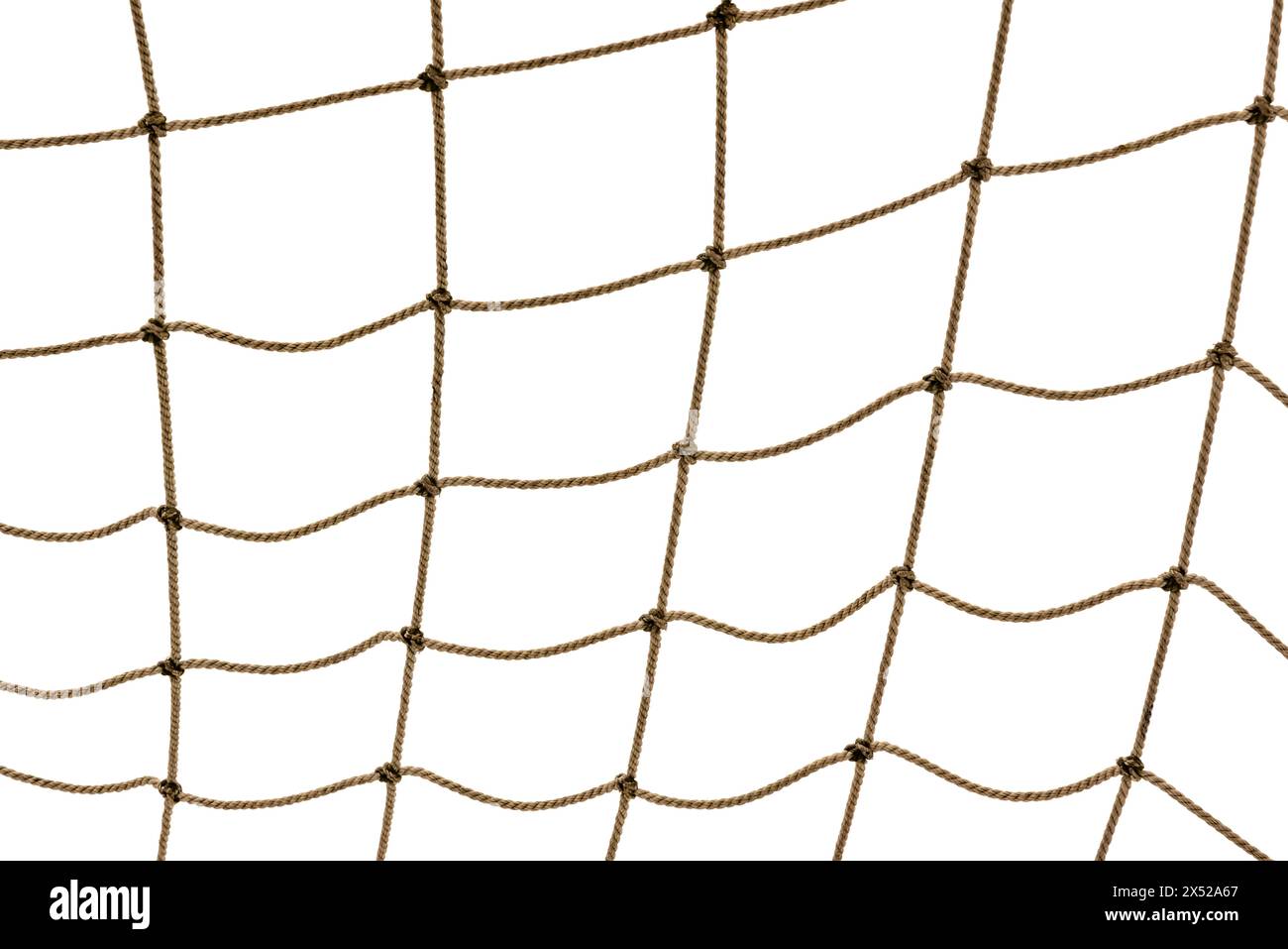 Torn Football or tennis net. Rope mesh on a white background close-up ...