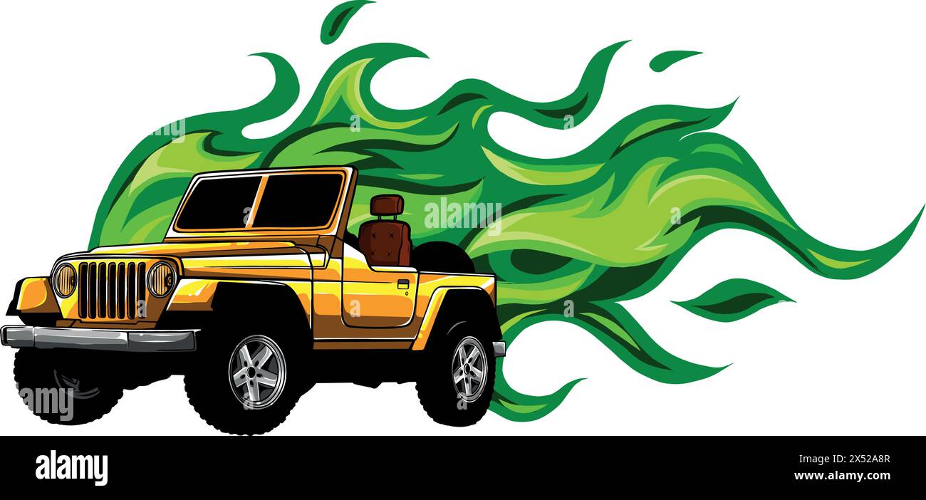 Hunter car jeep vector illustration on white background. digita hand ...