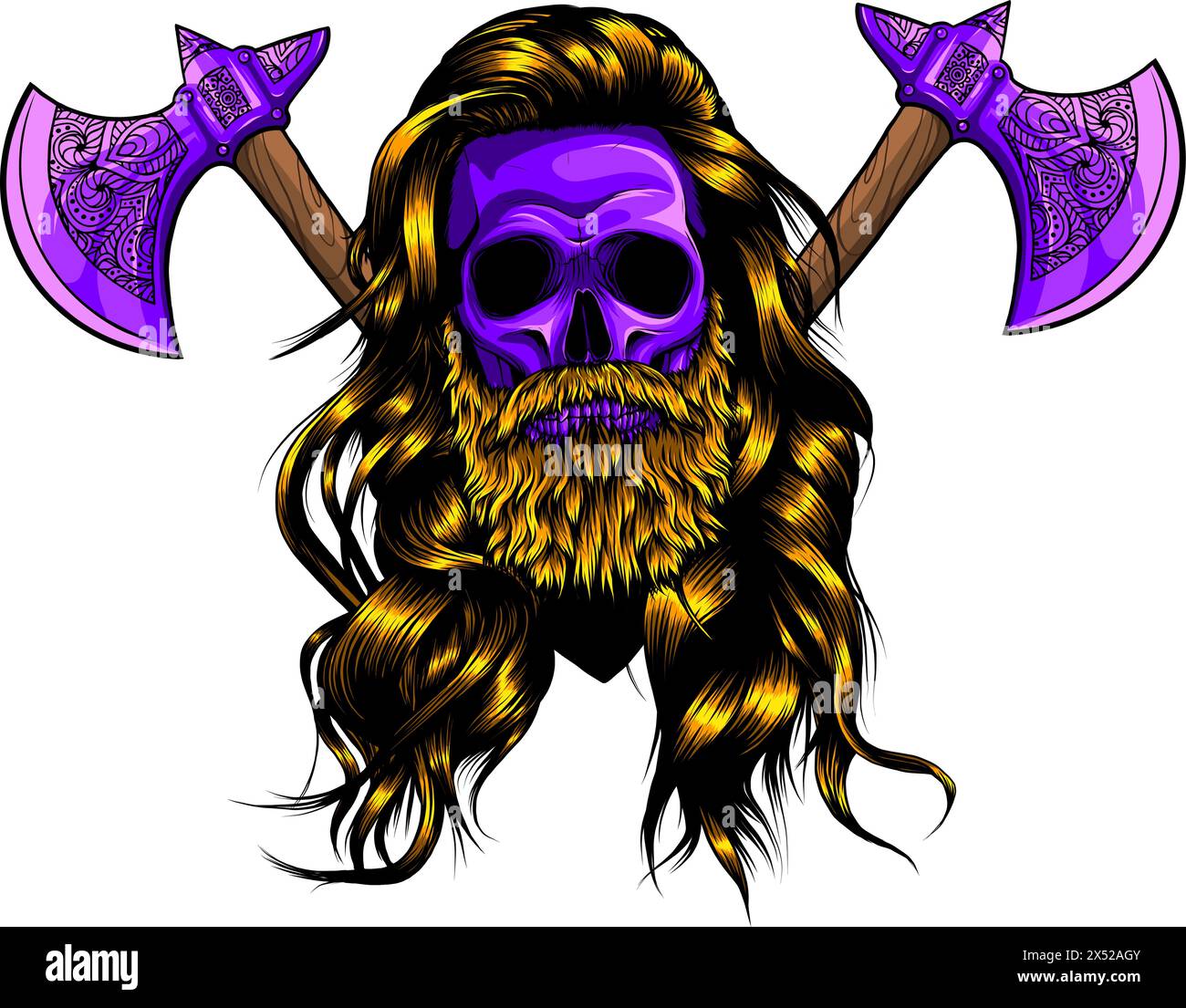 Vikings skull with ax vector illustration isolated on white background ...