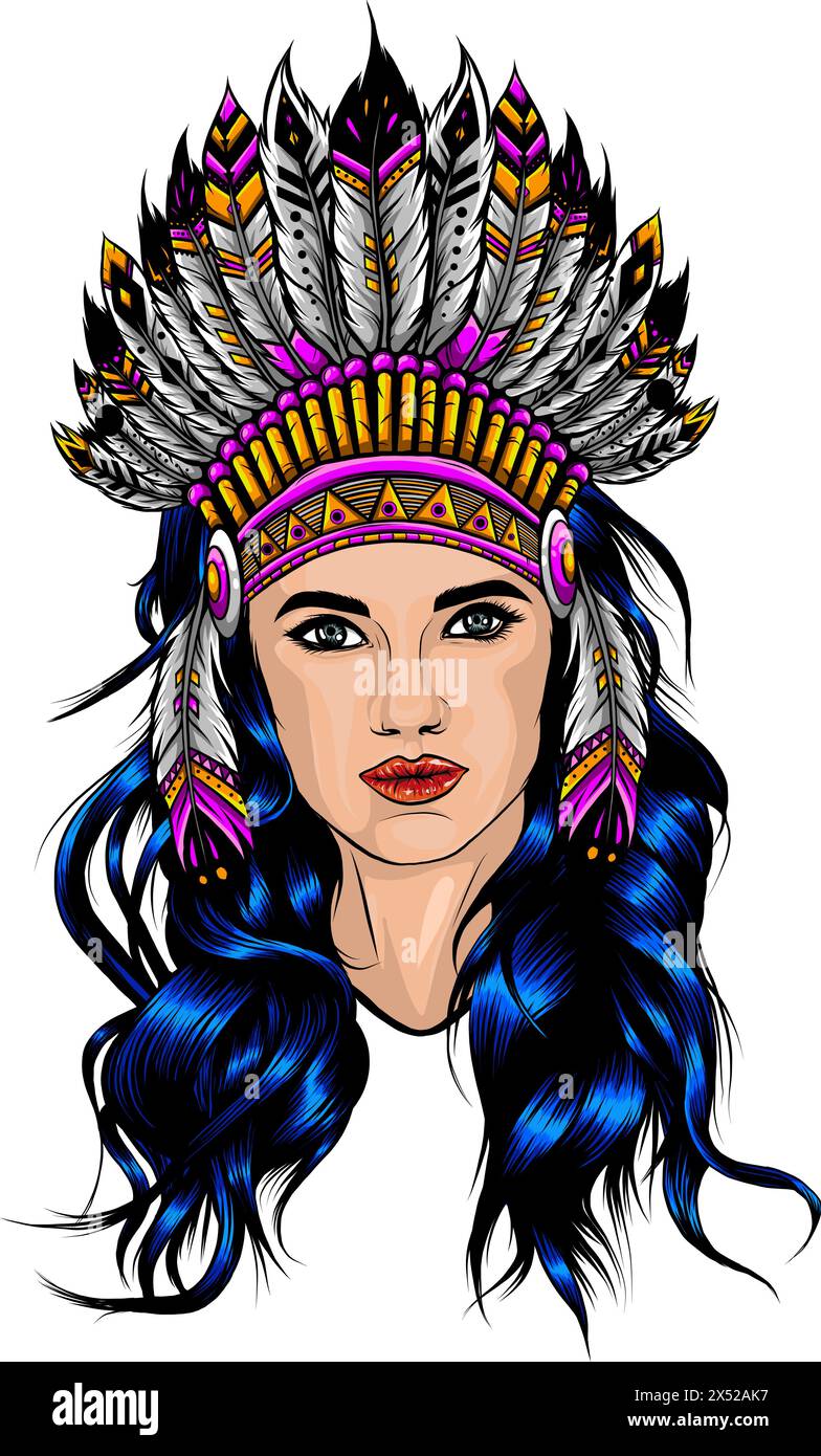 Hand Drawn Native American Indian Headdress. Vector Color Illustration ...