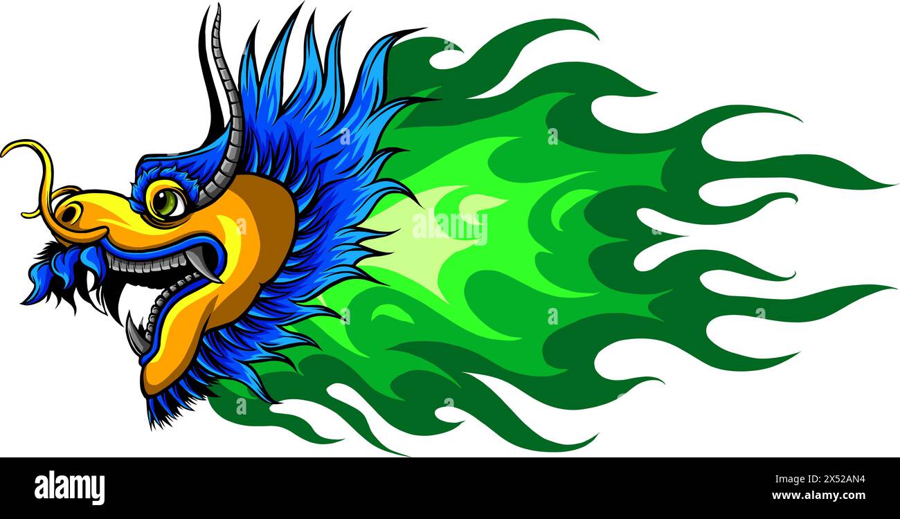 Dragon head Vector Illustration on white background. digital hand draw ...