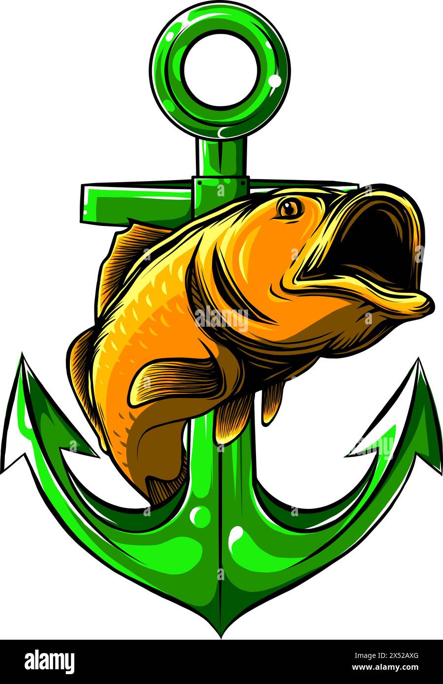 vector illustration of bass fish on white background. digital draw ...