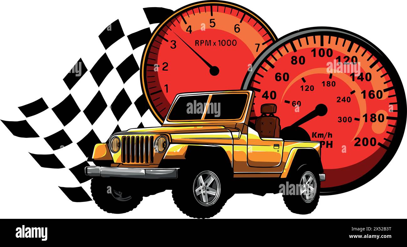 Hunter car jeep vector illustration on white background. digita hand ...