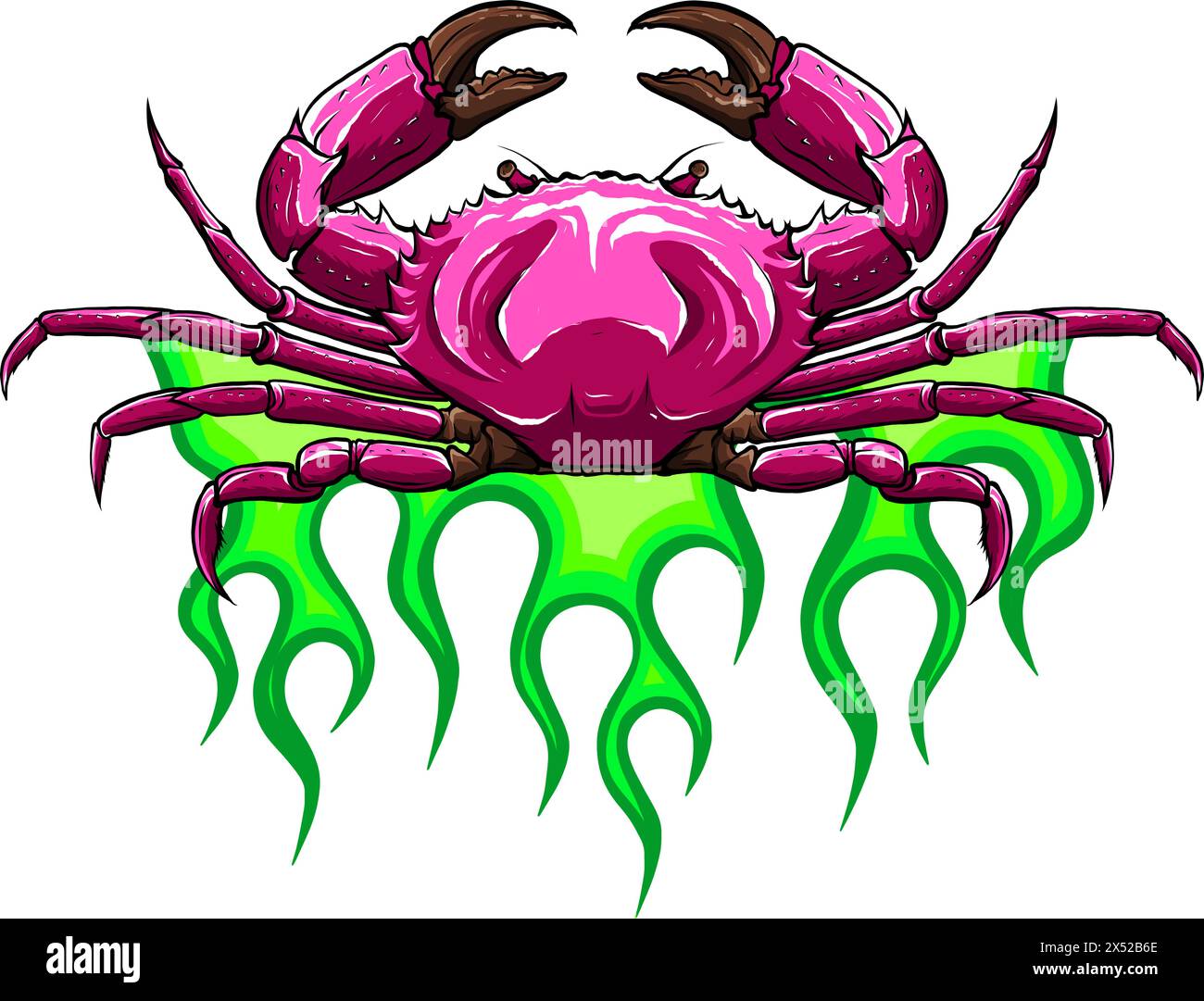 vector illustration of colored crab on white background. digital hand ...
