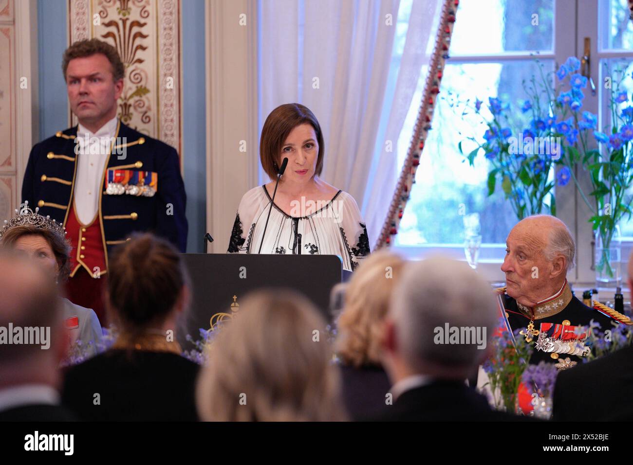 Oslo 20240506.Moldovan President Maia Sandu gives a speech during a ...