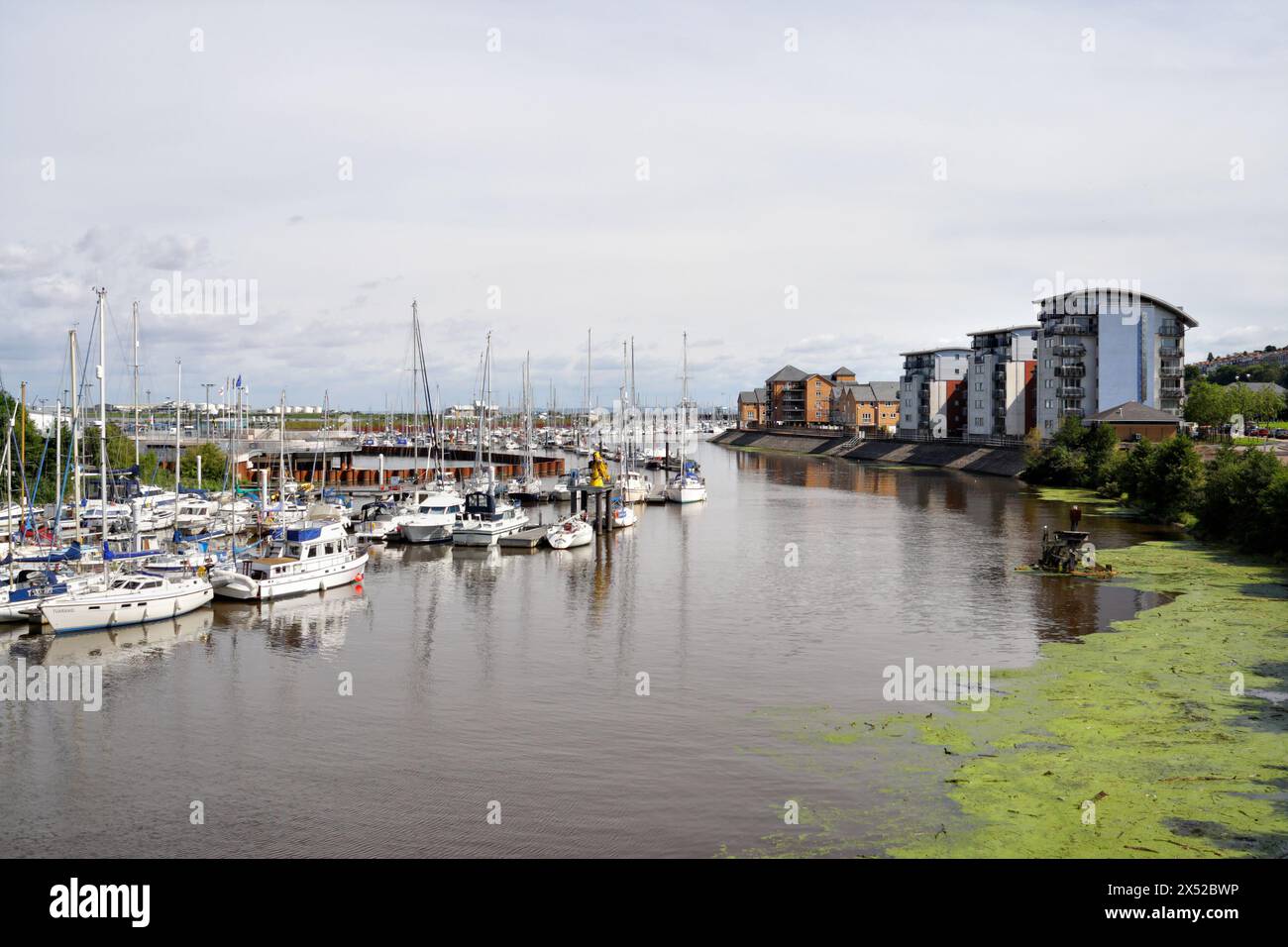 Boats moored River Ely and Chandlers quay marina, Cardiff Bay Wales ...
