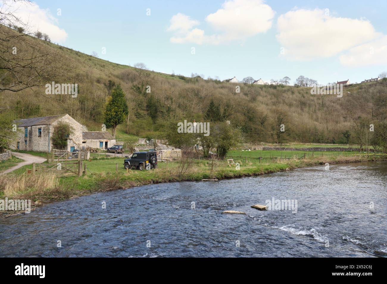 The River Wye valley at Monsal Dale looking up at Monsal Head, Peak ...