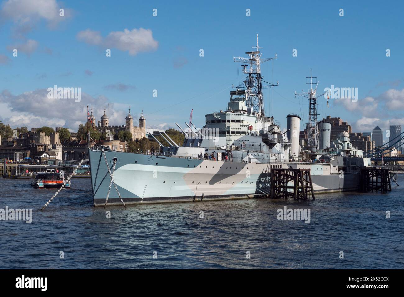 The World War Two cruiser HMS Belfast and Tower Bridge, River Thames ...