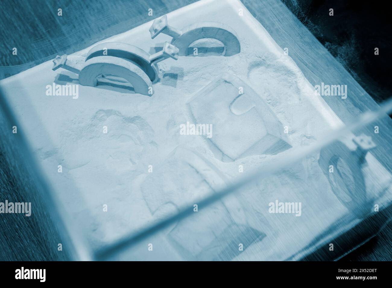 White polyamide powder and object on 3D printed from white polyamide ...