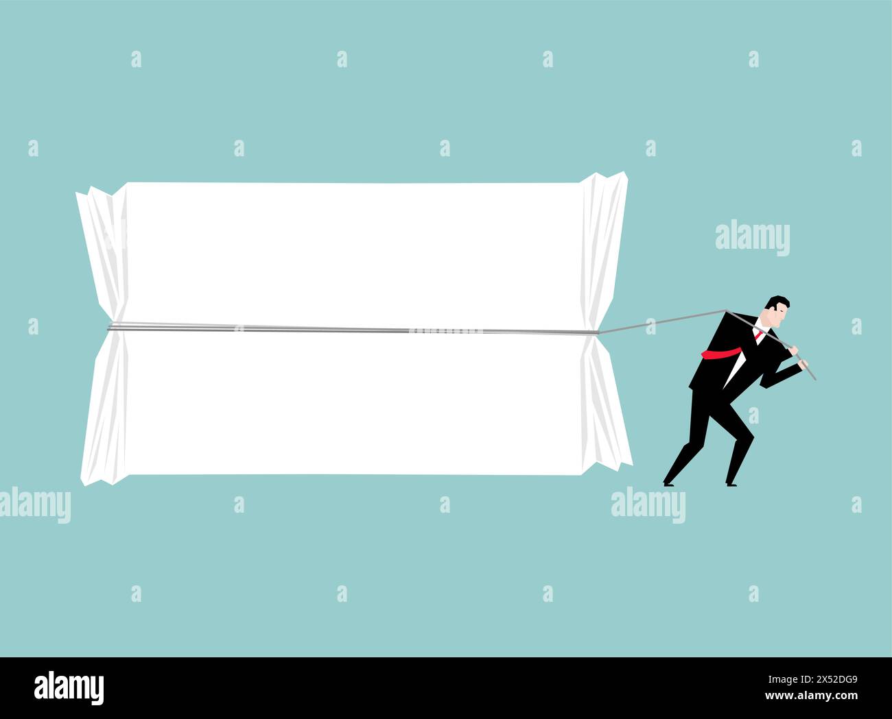 Businessman pulling space for text. Man pulls white sheet Stock Vector ...
