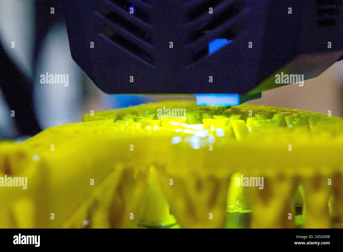 3D printer printing object close-up. Process creating three-dimensional ...