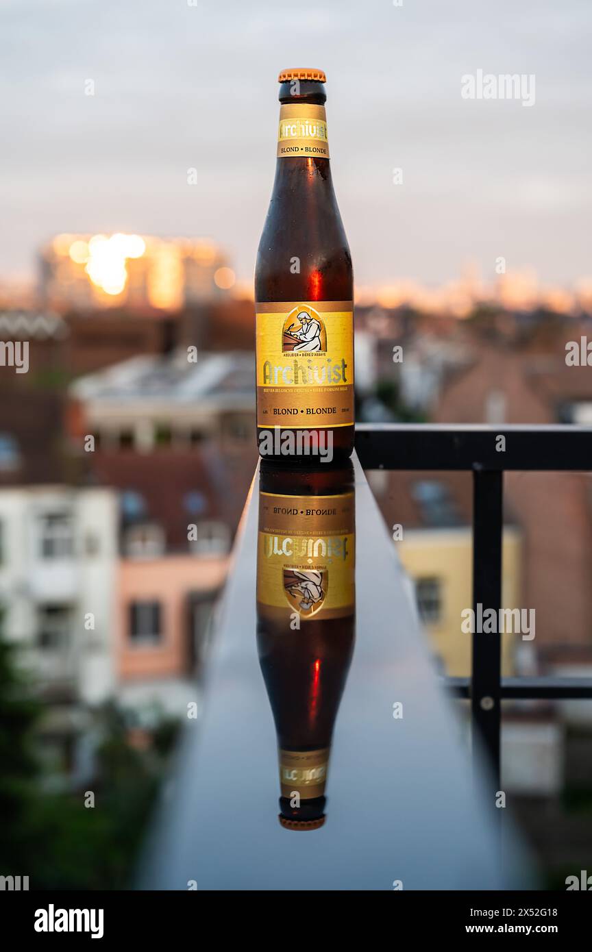 Brussels Capital Region, Belgium, May 5, 2024 - A bottle of blonde ...