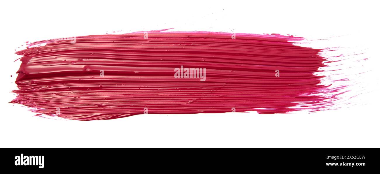 Vivid and glossy red acrylic paint smear isolated on a white background ...
