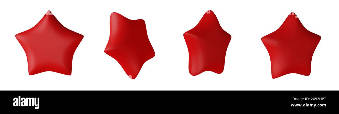 Set of red stars different shapes. Realistic 3d design cartoon style ...