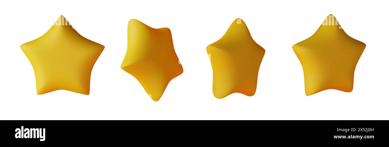 Set of yellow stars different shapes. Realistic 3d design cartoon style. vector illustration ...