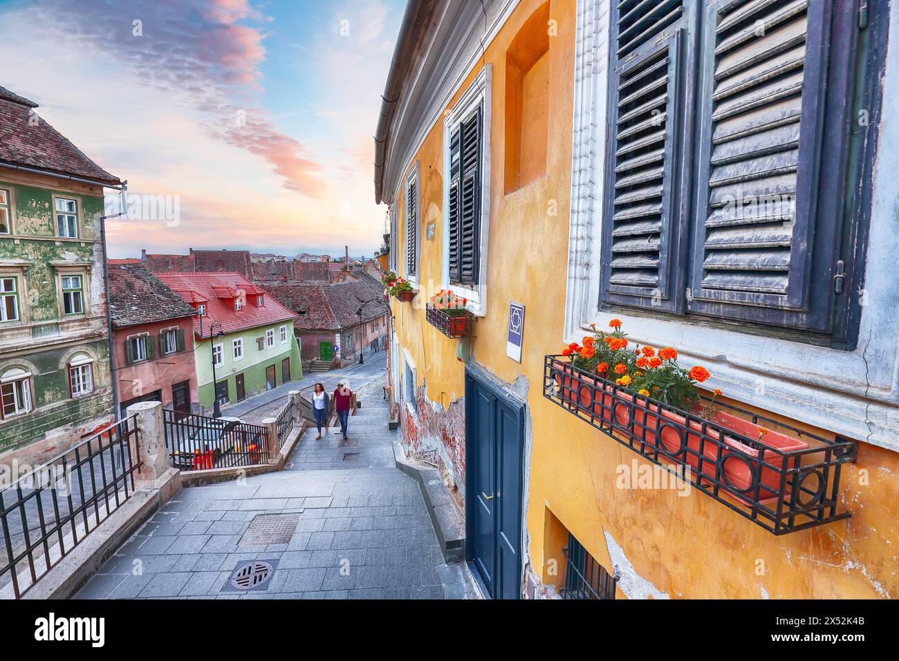 Amazing View of Fragment of Ocnei street in the center of Sibiu city ...